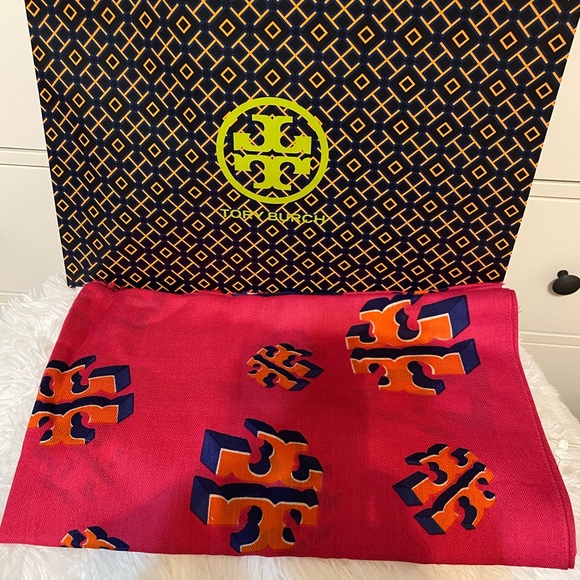 Tory Burch | Accessories | Tory Burch Flying Logo Oblong Scarf | Poshmark